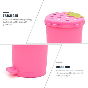 Toddmomy 1PCS Mini Desktop Trash Can with Swing Lid ,Cute Strawberry Rubbish Bin Tiny Trash Can Countertop Garbage Can for Desk Car Office Kitchen,Pink