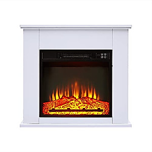 25 Inch 1400W Deluxe Electric Fireplace Mantel Heater, Wooden Freestanding Portable Patio Hearth Space Stove with Remote Control & Realistic Flames Remote Control for Home Room Indoor-White