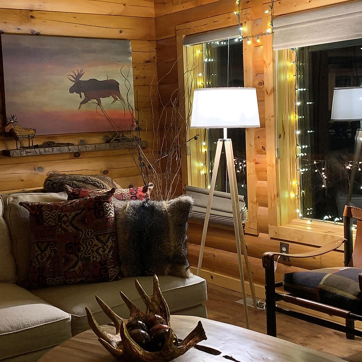 Kira Home Grace 60.5" Mid Century Modern Tripod LED Floor Lamp + Energy Efficient 9W Bulb, Wooden Tripod Legs + White Shade