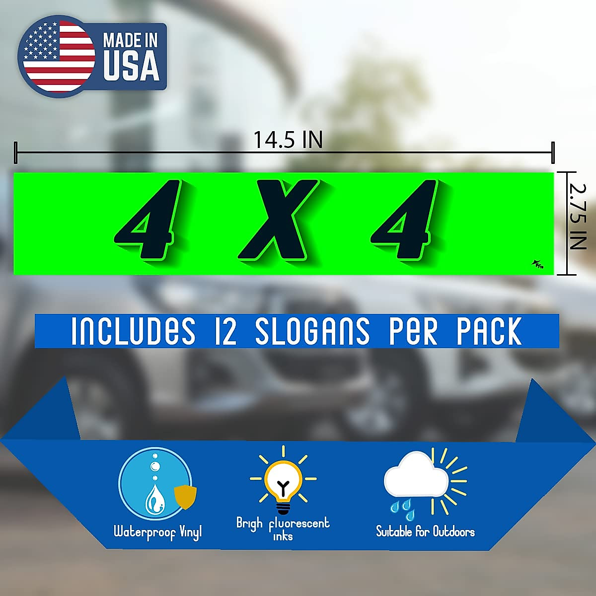 Versa Tags Windshield Slogan Stickers 12 Pack Each of Sale, 4X4, 3RD Row Seating, WE Finance, FINANCING Available (60) Window Stickers Total Dealership Stickers Black On Green