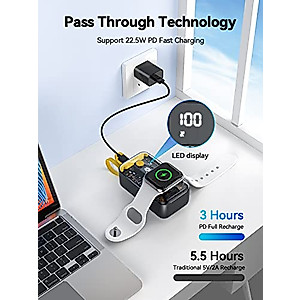 NEWDERY for Apple Watch Charger, 10000mAh Portable Charger Power Bank Built-in Cables, USB C Fast Charging External Battery Pack with LED Display for iPhone15/14/13/12/iWatch/Airpods/Galaxy Phones