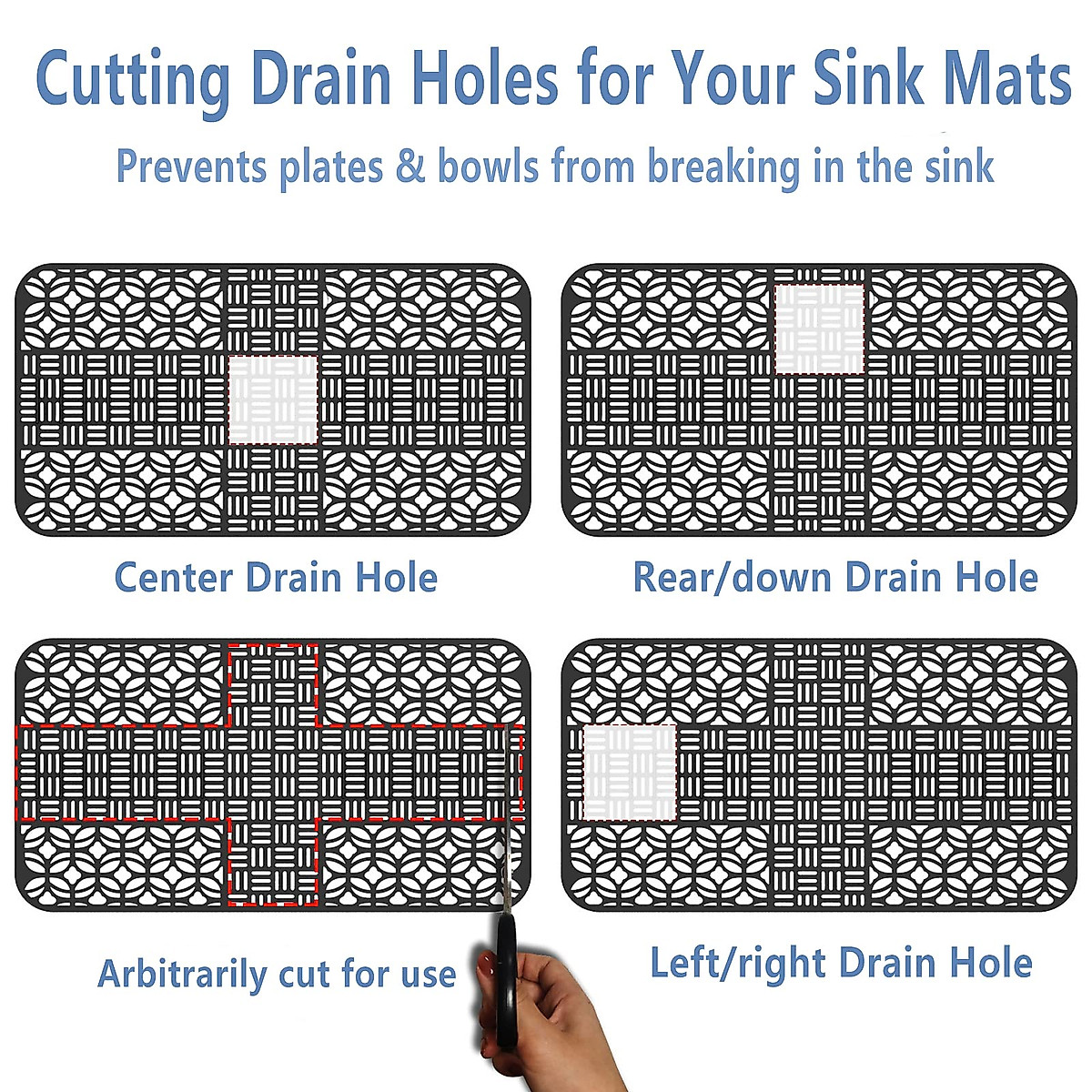 Kitchen Sink Mats Silicone Sink Mat Protectors for Bottom of Kitchen Sink 26 "x 13.78" Non-Slip Sink Protectors with Cutout Drain Holes for Farmhouse Stainless Steel Porcelain Sink-Black