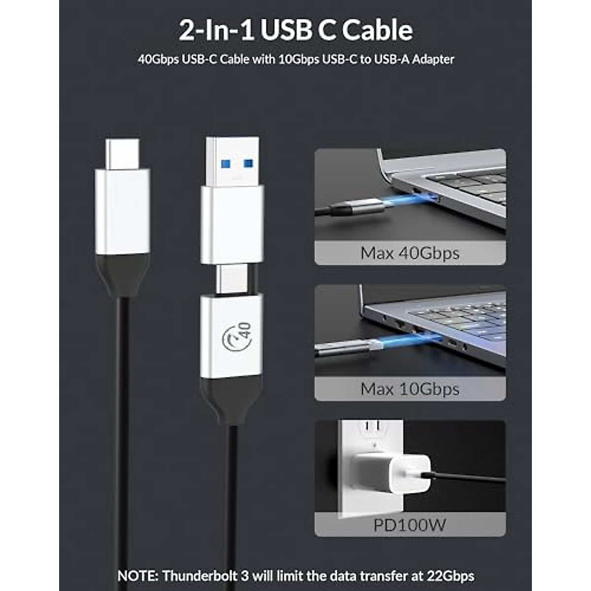 GiGimundo AJM40C Ultra-Fast 40Gbps External SSD Enclosure - Compatible for Mac/PC with Thunderbolt 3/4 for High-Speed Data Transfer, 4K Video Editing, Gaming, Backup - Silver