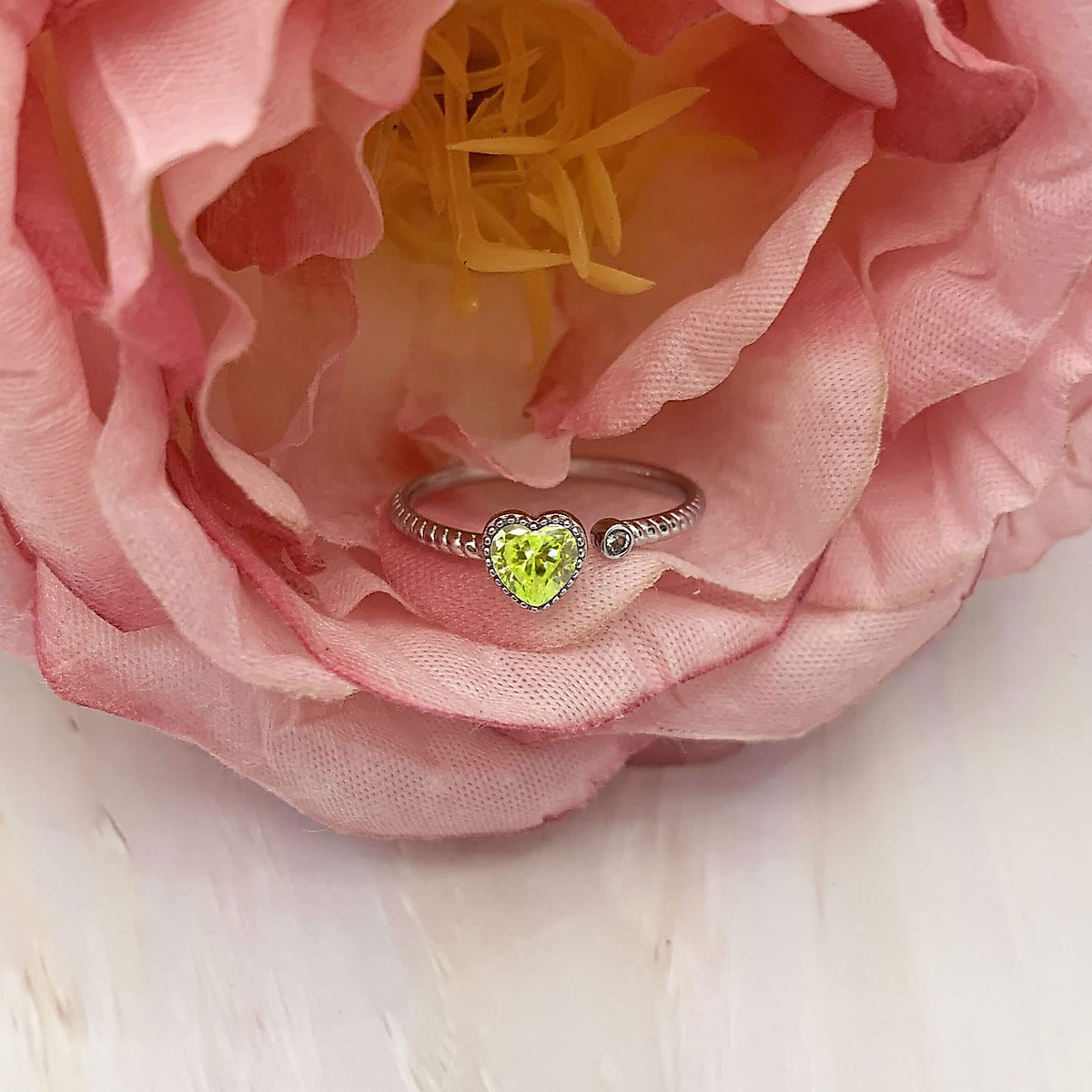 通用 Heart Shape Birthstone Ring Adjustable 925 Sterling Silver Birthday Mom Rings Jewelry Gifts for Women (Nov)