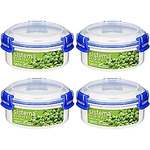 Sistema KLIP IT Round Food Storage Containers | BPA-Free | Blue Clips | 300 ml | 4 Count