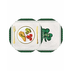 15" Round Braided Placemats Set of 2 St. Patrick Clover Shamrocks Classic Stylish Woven Place Mats Table Mats Set-Thick Heat Resistant Kitchen Trivet Hot Pads Pot Holder for Dining Tables