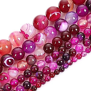 NHBT YU Natural Stone Beads Rose Red Striped Agate Loose Beads for Jewelry Making Needlework DIY Bracelet Strand 4-12 MM T923 (Color : H7356, Item Diameter : 8mm About 48 pcs)