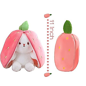 SZYATOOS Bunny Plush Toys, Reversible Bunny Stuffed Animal Plushie Pillow Toy, Easter Gift for Kids (Strawberry Powder, 11 Inch)