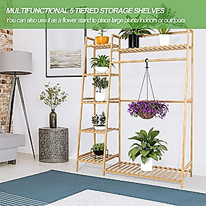 43.5" Bamboo Clothing Garment Rack Free Standing Clothes Coat Hanger Rolling Closet Organizer Shoe Rack Wardrobe Storage Hall Tree Entryway Living Bedroom Office Storage Shelves Clothes Hanging Rack