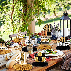 LINGTEER Happy 41st Birthday Table Honeycomb Centerpieces Cheers to 41st Birthday 41 Years Old Party Table Decorations Gift Sign.