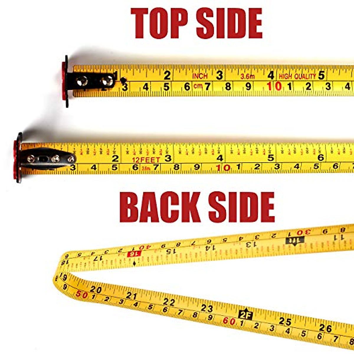 12 Foot Measuring Tape Measure by Kutir - Easy to Read Both Side Dual Ruler, Retractable, Heavy Duty, Magnetic Hook, Metric, Inches and Imperial Measurement, Shock Absorbent Rubber Case