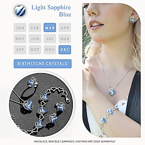 Leafael Necklaces for Women, Infinity Love Heart Pendant with Light Sapphire Blue Birthstone Crystal for March & December, Jewelry Gifts for Wife, Silver Plated 18 + 2 inch Chain, Her Mom's Birthday