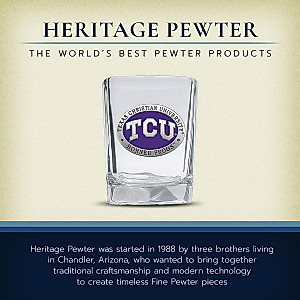 Heritage Pewter TCU Texas Christian University Square Shot Glass | Hand-Sculpted 1.5 Ounce Shot Glass | Intricately Crafted Metal Pewter Alma Mater Inlay