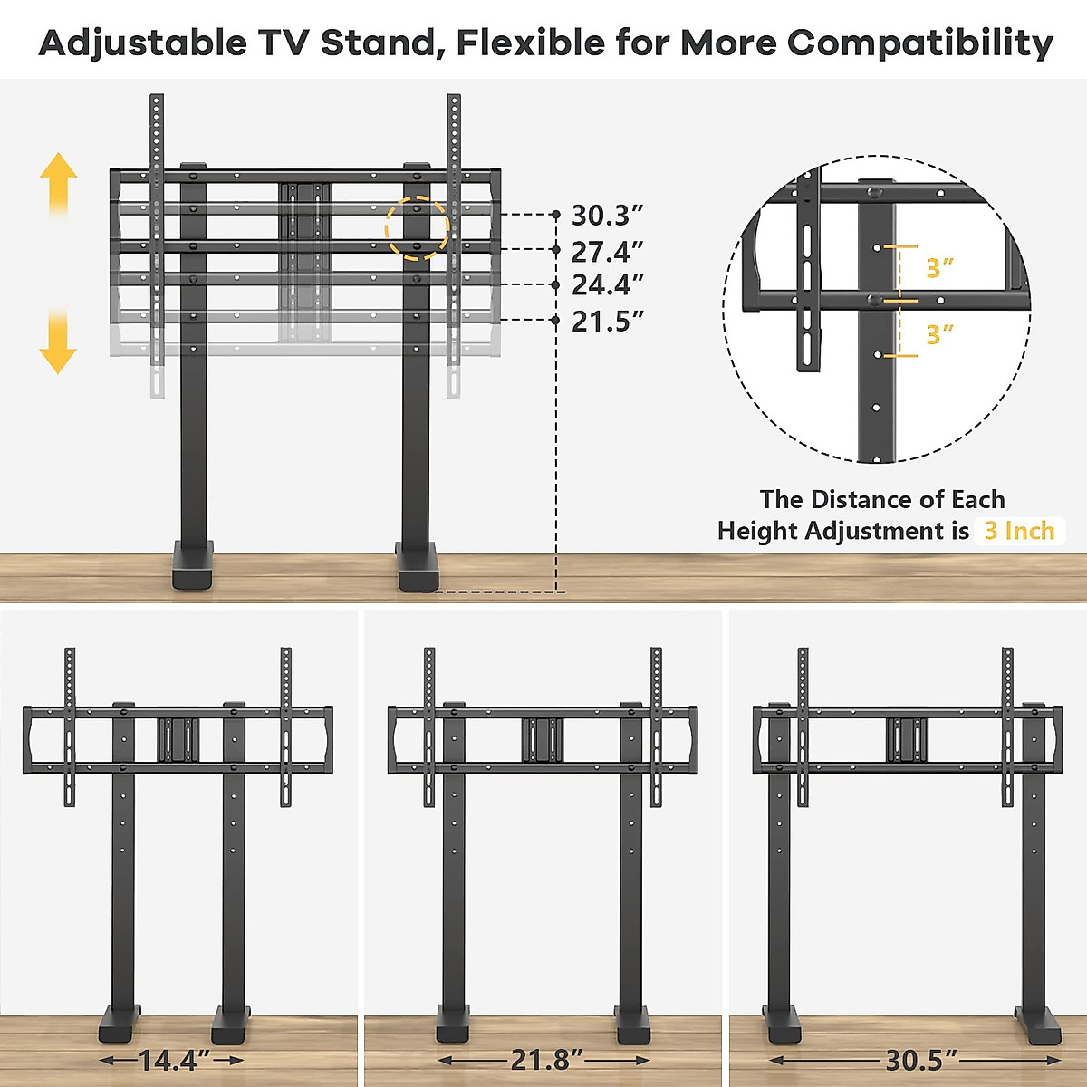 TVON Universal TV Stand Base for 55-90 Inch Flat/Curved TVs, Table Top TV Stand with 4 Level Height Adjustment and Heavy Duty Base, Holds up to 150 lbs