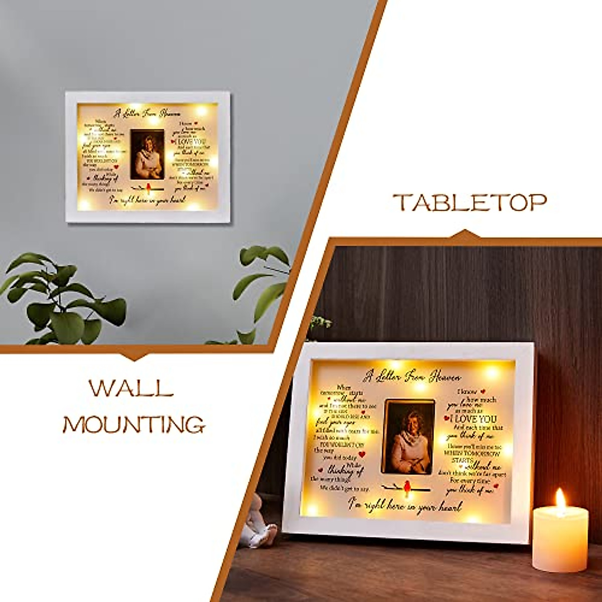 WOODEXPE Sympathy Gift 8" x 10" LED Memorial Shadow Box Keepsake Picture Frame Memorial Gifts for Loss of Loved One 2x3 Photo (A Letter from Heaven White)