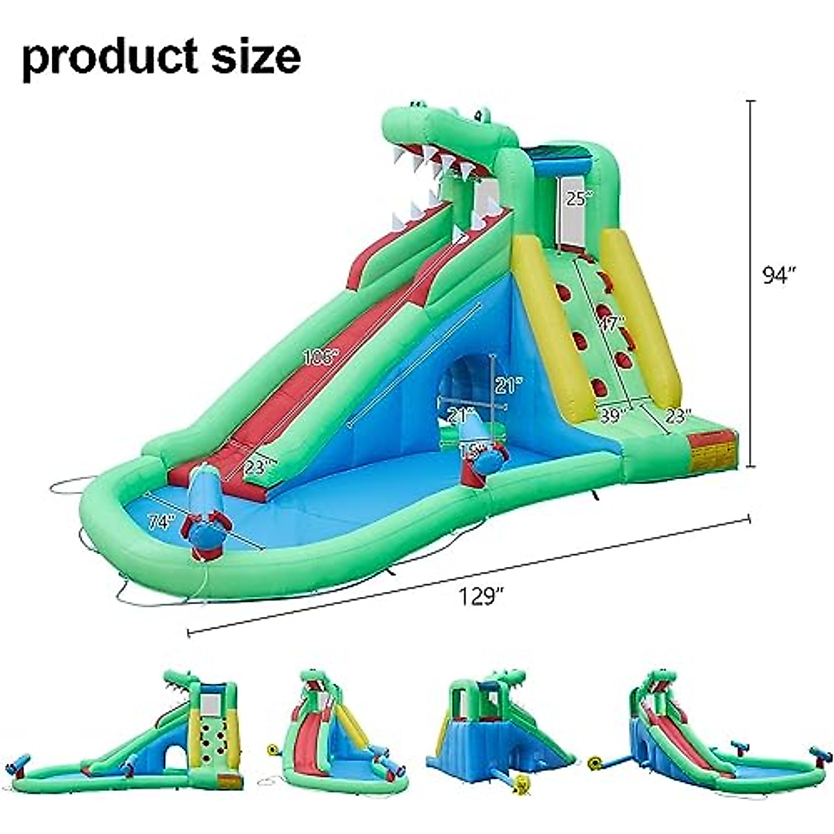 Inflatable Water Slides for Kids - Kinsuite Inflatable Bounce House Water Slide w/Jumping Area Climbing Wall Water Cannon Splash Pool Tunnel Indoor Outdoor Play (with 680W Air Blower)