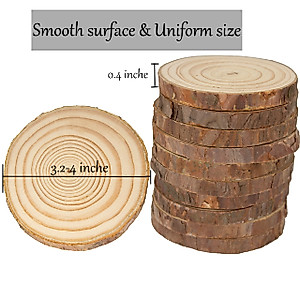 Unfinished Natural Wooden Slices 80 Pcs 3.2-4 Inch Wood Circles for Crafts DIY Christmas Ornament Craft Wood Kit with Bit,Blank Round Wood Slice with Bark for Art,Painting,Party (80)