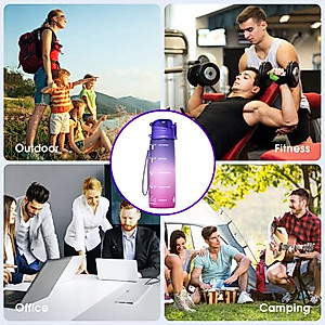 Y&3 32oz Motivational Fitness Sports Water Bottle With Time Marker, BPA Free Tritan Plastic, Leakproof Flip Top, For Gym, Outdoor, Office Work (Purple/Red Gradient, 32oz)