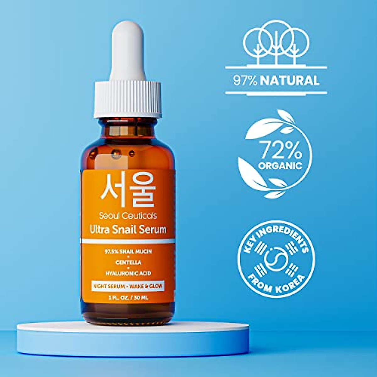 SeoulCeuticals Korean Skin Care 97.5% Snail Mucin Serum – Korean Beauty Skincare Night Serum Hyaluronic Acid for Face Contains K Beauty Snail + Centella Asiatica - Potent Anti Wrinkle Serum 1oz