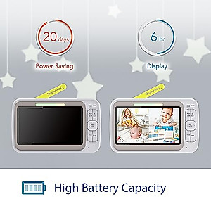 Moonybaby Low EMF Baby Monitor with Remote Pan Tilt Cameras, Split 60, 5" HD 720p Split Screen, Auto Noise Reduce, No WiFi, Long Range, 20 Day Battery Life, 2-Way Talk, Lullabies, VOX/Voice Activation