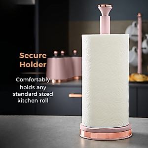 Tower T826133PNK Cavaletto Towel Pole Kitchen Roll Holder with Soft Underliner, Marshmallow Pink and Rose Gold