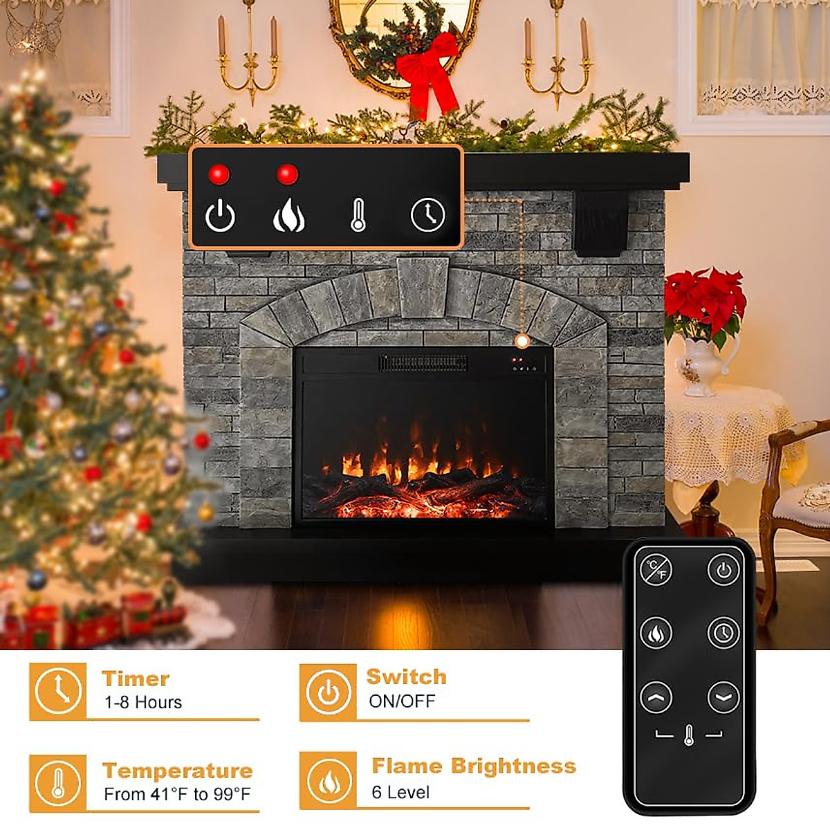 45 Inch Electric Fireplace with Mantel, Tall Fire Place Heater Freestanding with Remote Control Timer LED Flame for Living Room Bedroom, Gray