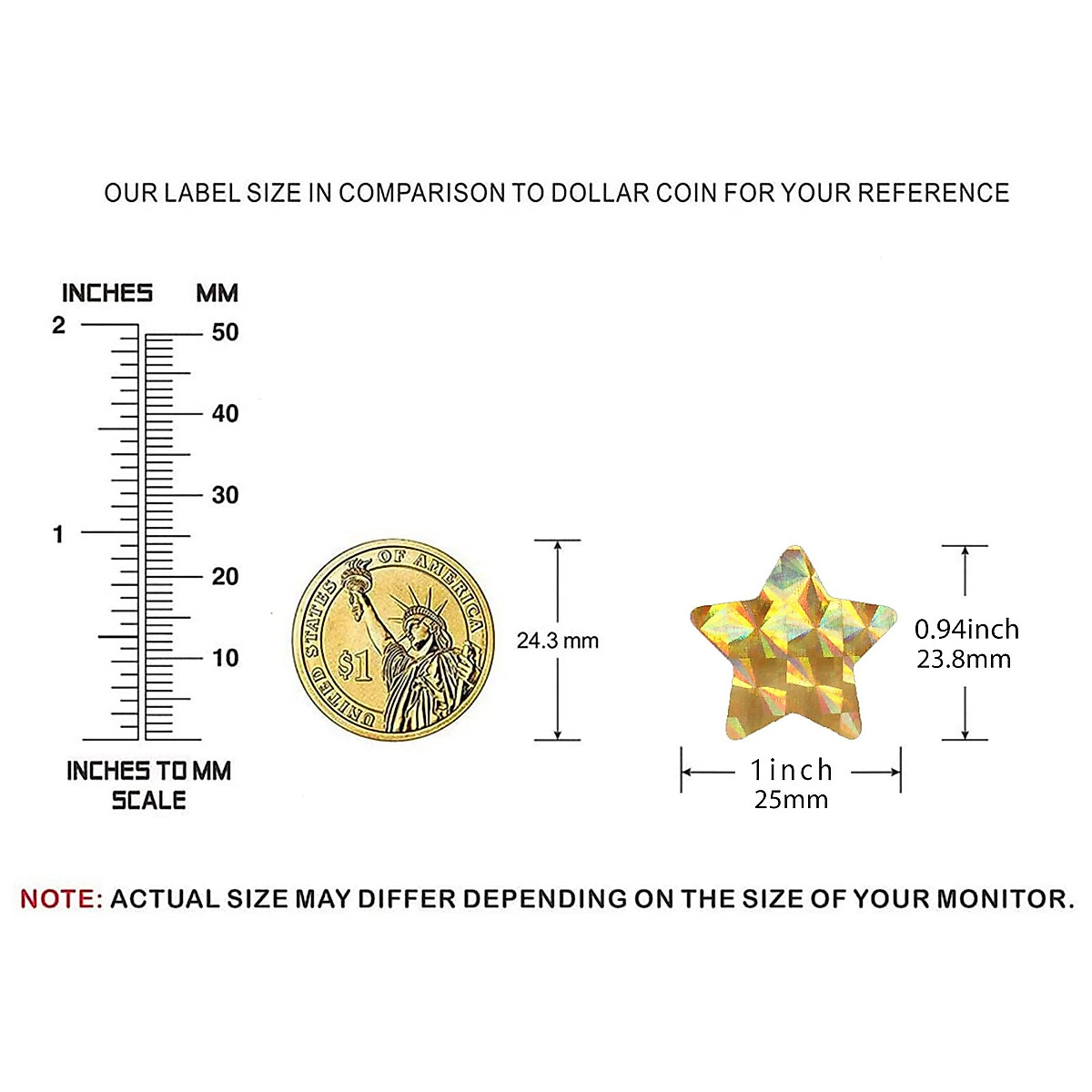 Fiercy 1 inch Gold Star Stickers with Glitter Holographic Pattern, 500 pcs Sparkling Self-adhensive Label Roll, Star Shape Reward Stickers for Kids Behavior