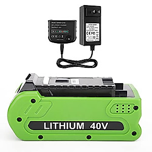 energup 40V Replacement for Greenworks 40V Lithium Battery 29472 29462 for GreenWorks 40Volt G-MAX Power Tools 29252 20202 22262 with a Greenworks 40V Battery Charger