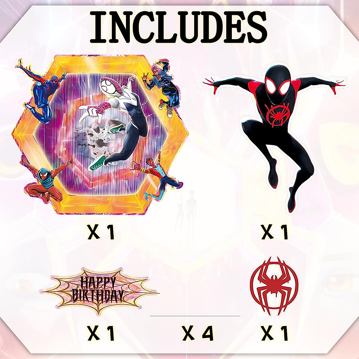 Valentina Buck 4 Pcs Spider Cake Topper Set, Hero Cake Decorations, Man Theme Birthday, Party Supplies for Parallel Universe Theme