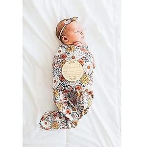Konssy Baby Girl Newborn Receiving Blanket with Matching Headband and Beanie Set Baby Swaddle Floral Print Nursery Swaddle Wrap