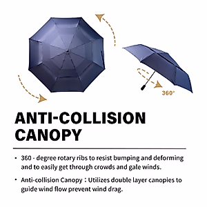 Large Umbrella Windproof 54 Inch Folds Into Portable Travel Size - Big Enough To Comfortably Fit In 2 Adults - Auto Open Close and Patented Vortex System For Superior Safety And Durability (Black)