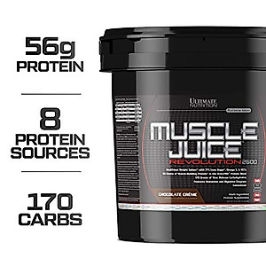 Ultimate Nutrition Muscle Juice Revolution 2600, Lean Muscle Mass Gainer Protein Powder with Glutamine, Whey Protein Isolate for Weight Gain, Time Release Carbohydrates, 11.1 Pounds, Chocolate