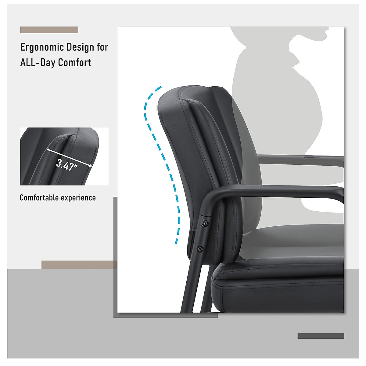 Furniwell Office Guest Chair Wating Room Reception Chairs Set of 2, PU Leather Executive Desk Chair with Padded Armrests for Meeting Conference (Black)