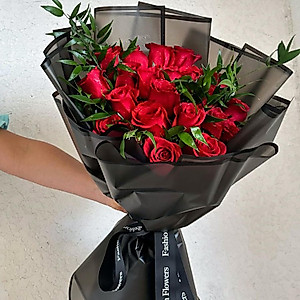 RUSPEPA 20 Sheets Flower Wrapping Paper - Black Edge Frosted Waterproof Floral Bouquet Wrapping Paper - Florist Supplies Packaging Paper for Birthday, Wedding and DIY Crafts - Black