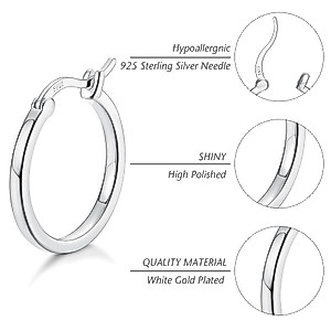 Hayoso 18K Gold Plated Hoop Earrings - 925 Sterling Silver Hoop Earrings Womens Hypoallergenic Hoops | Square Tube Hoop Earrings for Women 15mm/20mm/30mm/40mm (Silver 30mm)