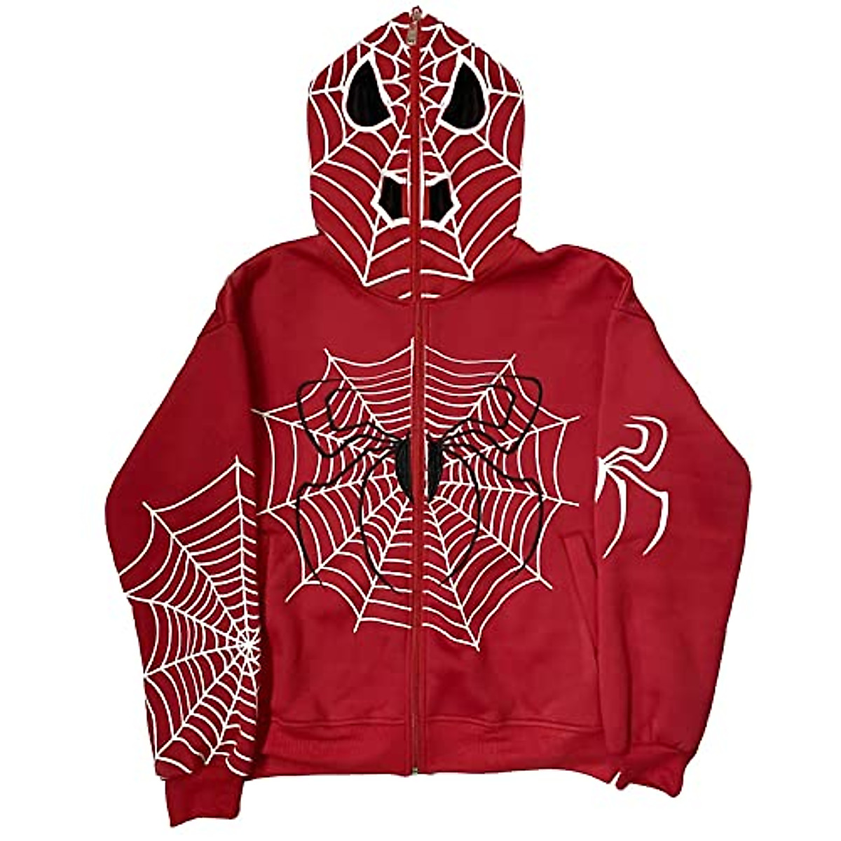 Kodaruber Women Y2K Spider Web Hoodies Punk Jackets Streetwear Goth Harajuku Oversized Vintage Graphic Full Zip Up Hoodie(Red,Medium)