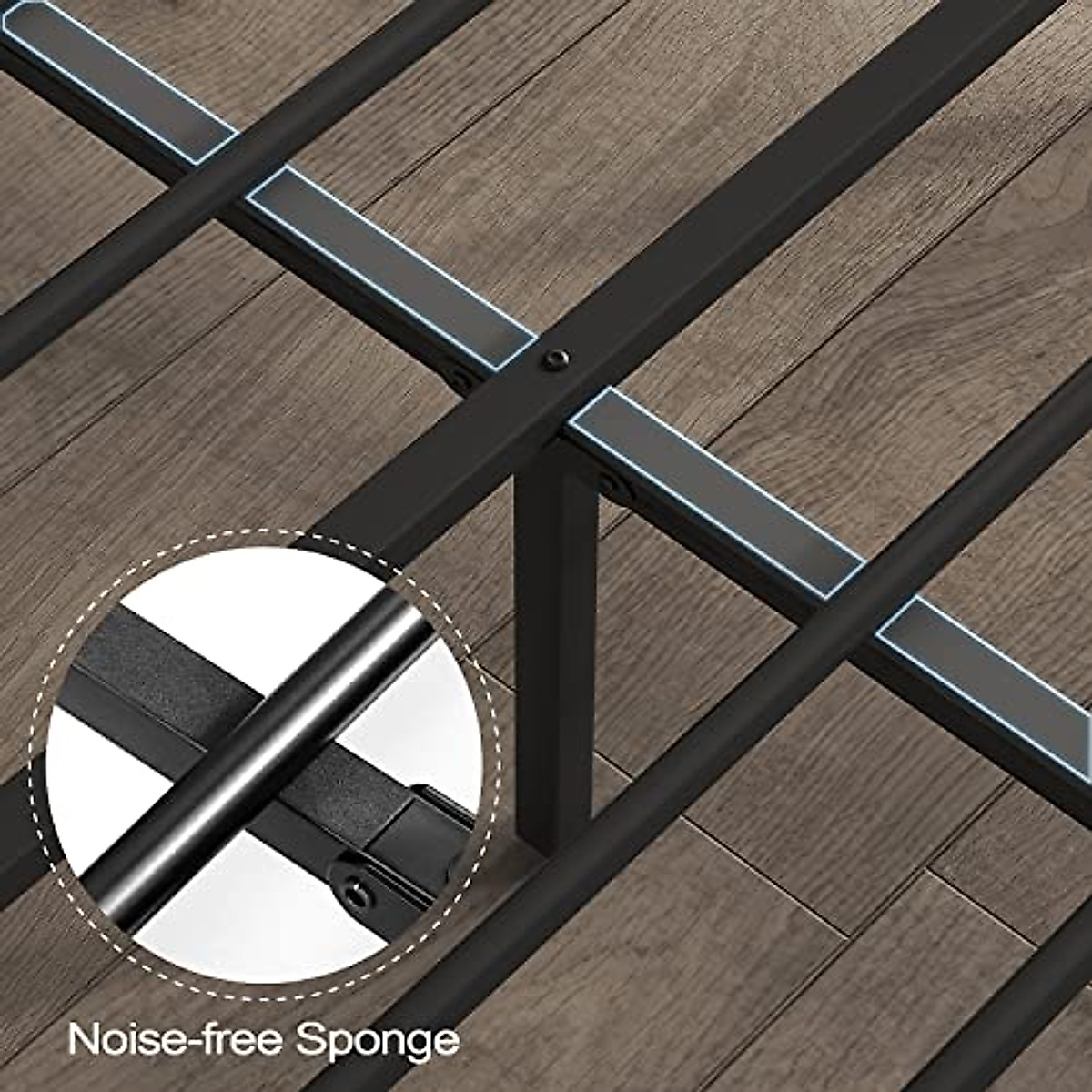 Saudism Full Size Bed Frame with Charging Station, Bed Frame with Led Lights, Full Platform Bed Frame with Soft Storage Headboard, Sturdy and Durable, No Box Spring Needed, Rustic Wood + Steel, Grey