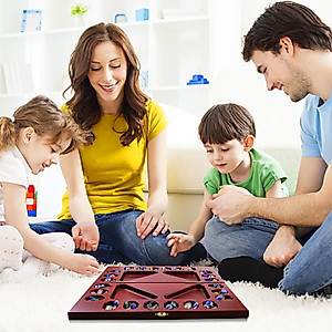 GSE Games & Sports Expert 4-Player Mancala Board Game with Multi-Color Glass Stones, Folding Wooden 4-Way Mancala Family Travel Strategy Games Set for Kids & Adults (Mahogany)