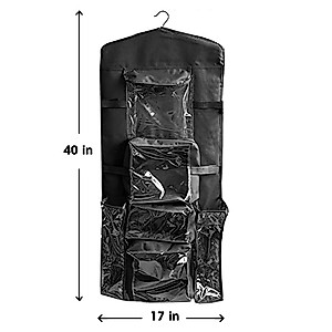 Hanging Gift Wrapping Paper Storage Organizer Bag, Double Sided Multiple Front & Back Pockets Organize Your Gift Wrap, Gift Bags Bows Ribbons 40"X17" Fits Long 40 Inch Rolls Clear PVC Bag (Full Black)