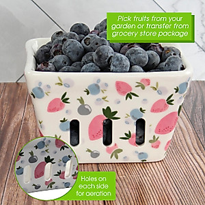 7Penn Ceramic Berry Basket Colander Fruit Bowl, Set of 4 - Decorative Ceramic Fruit Carton for Produce Storage