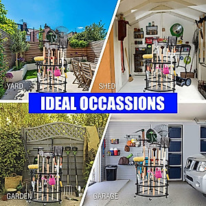 DIYTuning Garden Tool Organizer with Lockable Wheels and Storage Hooks,Garage Lawn and Outdoor,Steel Yard Tool Racks to Store Yard Long Rakes,Brooms,Mops and Buckets,Garden Tool Rolling Cart