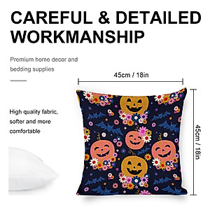 Halloween Pumpkins Flowers Pillow Covers 18x18 Colorful Autumn Pillowcase Set of 2 Linen Throw Pillow Covers Decorative Square Pillow Cases Standard Size for Home Couch Sofa Bed Pillow Protector