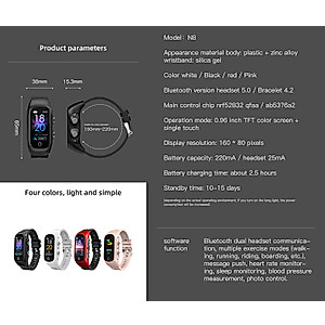 N8 2 in 1 Smartwatch with Earbuds Smart Bracelet TWS Wireless Bluetooth Headset Combo Bluetooth Call Heart Rate Blood Pressure Sleep Monitor Women Men Sport Fitness Tracker (Black)