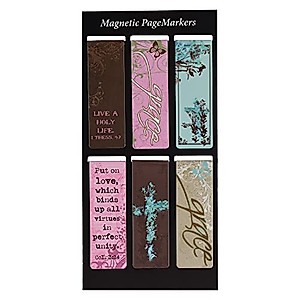 Christian Art Gifts Set of 6 Vintage Floral Grace Inspirational Magnetic Bible Verse Bookmark with Scripture, Size Regular 2.3" X .75"