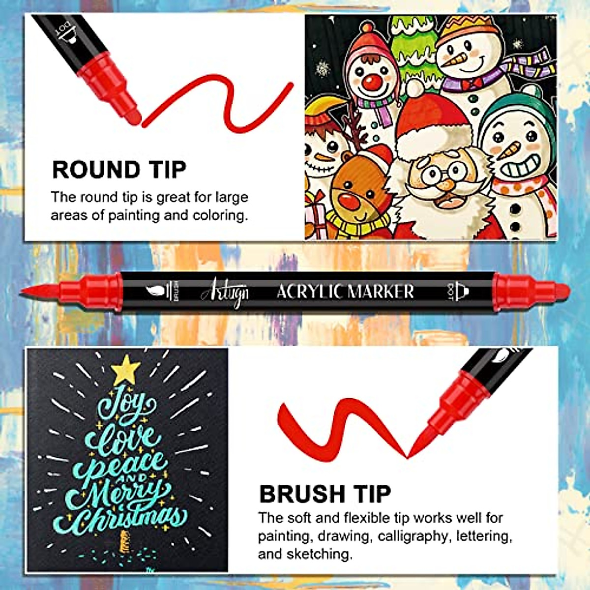 24 Colors Acrylic Paint Pens, Dual Tip Pens With Medium Tip and Brush Tip, Paint Markers for Rock Painting, Ceramic, Wood, Plastic, Calligraphy, Scrapbooking, Brush Lettering, Card Making, DIY Crafts