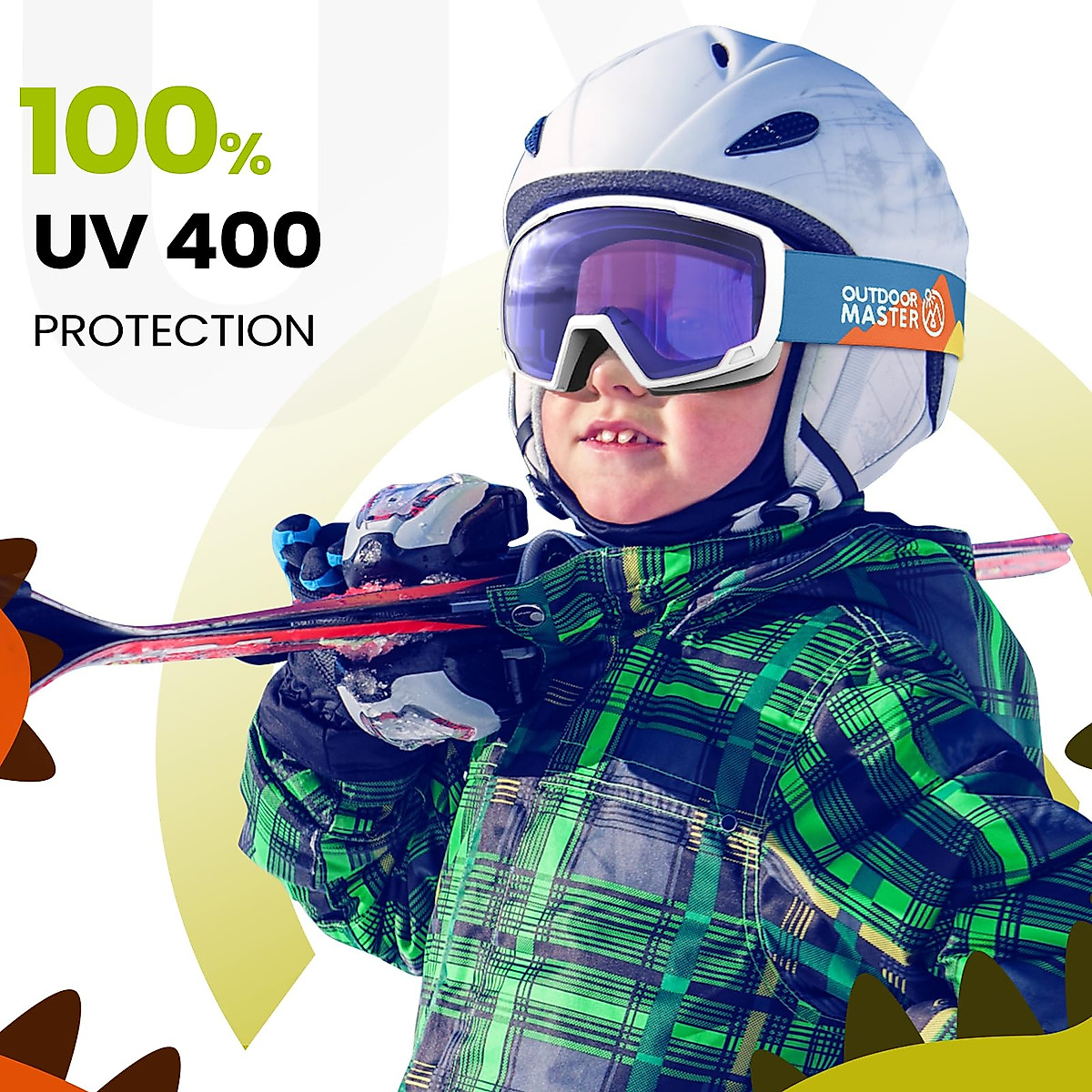 OutdoorMaster Kids Ski Goggles, Snowboard Goggles - Snow Goggles for Kids,Youth with Anti-Fog 100% UV Protection Spherical Lens - Bluebird Day