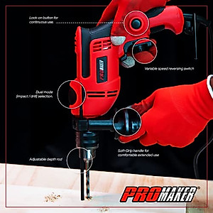 PROMAKER 5 AMP Hammer Drill, 1/2-inch, Corded Hammer Drill, Variable speed 0-3000 RPM, option to choose Drill and Hammer. PRO-TP550