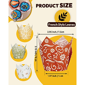 Katbite Tulip Cupcake Liners 200PCS, Muffin Baking Cupcake Liners Holders with French Style Leaves Design, Baking Cups, Cupcake Wrapper for Party, Wedding, Birthday, Christmas Cupcake Liners