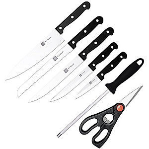 T.J Koch Knife Set 15 Pcs with Block Cutting Board Kitchen Knives Set 8" Chef Slicing Bread 5" Utility 3½" Paring 4½" Steak Knives x 6 Sharpener Steel