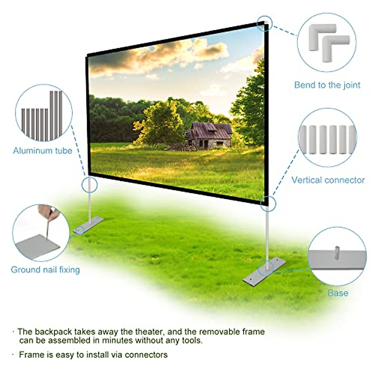 Projector Screen with Stand 120 inch 16:9 HD 4K Outdoor Indoor Projection Screen for Home Theater 3D Fast-Folding Projector Screen with Stand Legs and Carry Bag Projection Movie Wrinkle-Free…